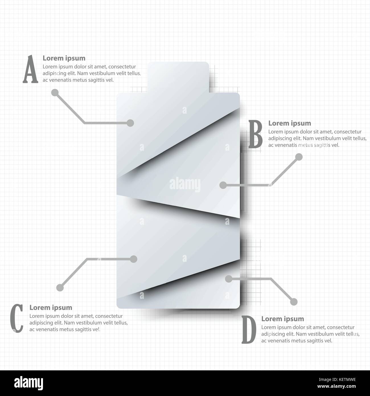 Simple white 3D paper battery with four topics for website presentation ...