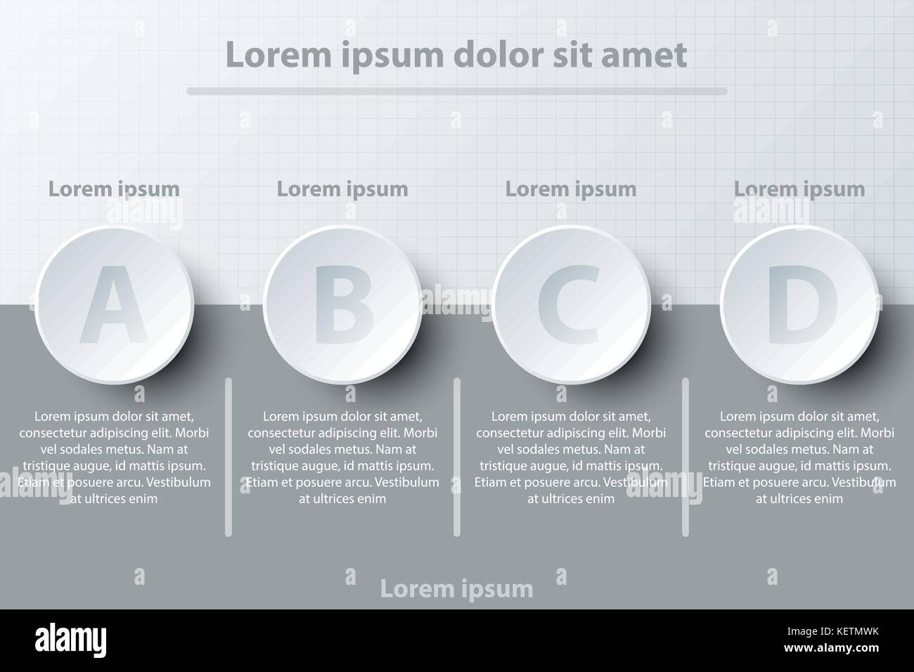 Four topics simple white 3d paper circles on dark grey for website ...