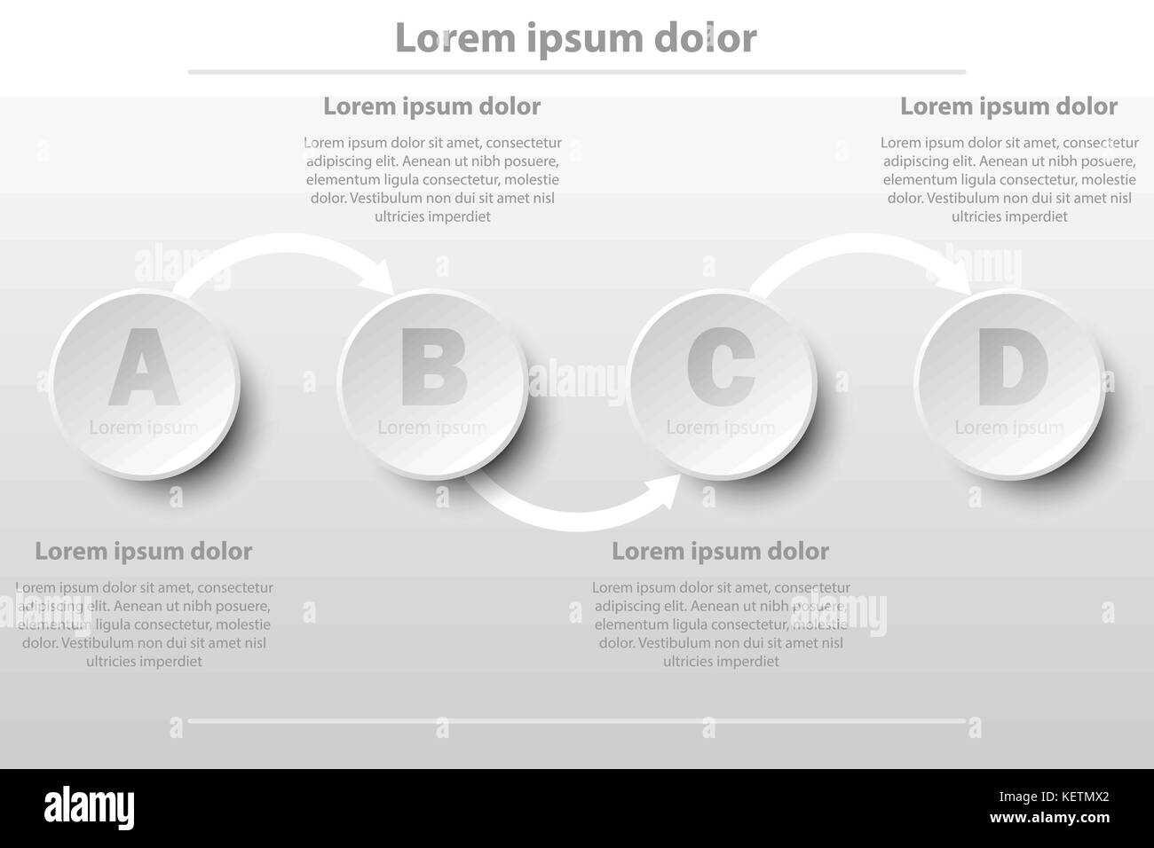 Four simple white 3D paper circles in sequence for website presentation ...