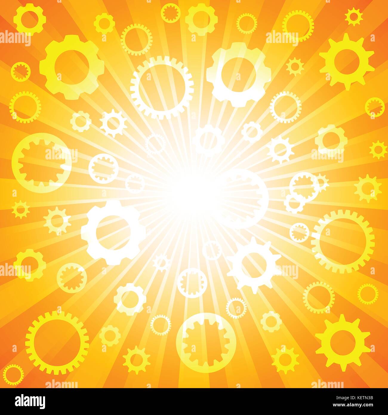 Orange burst with variety white gear wheel for abstract vector design ...