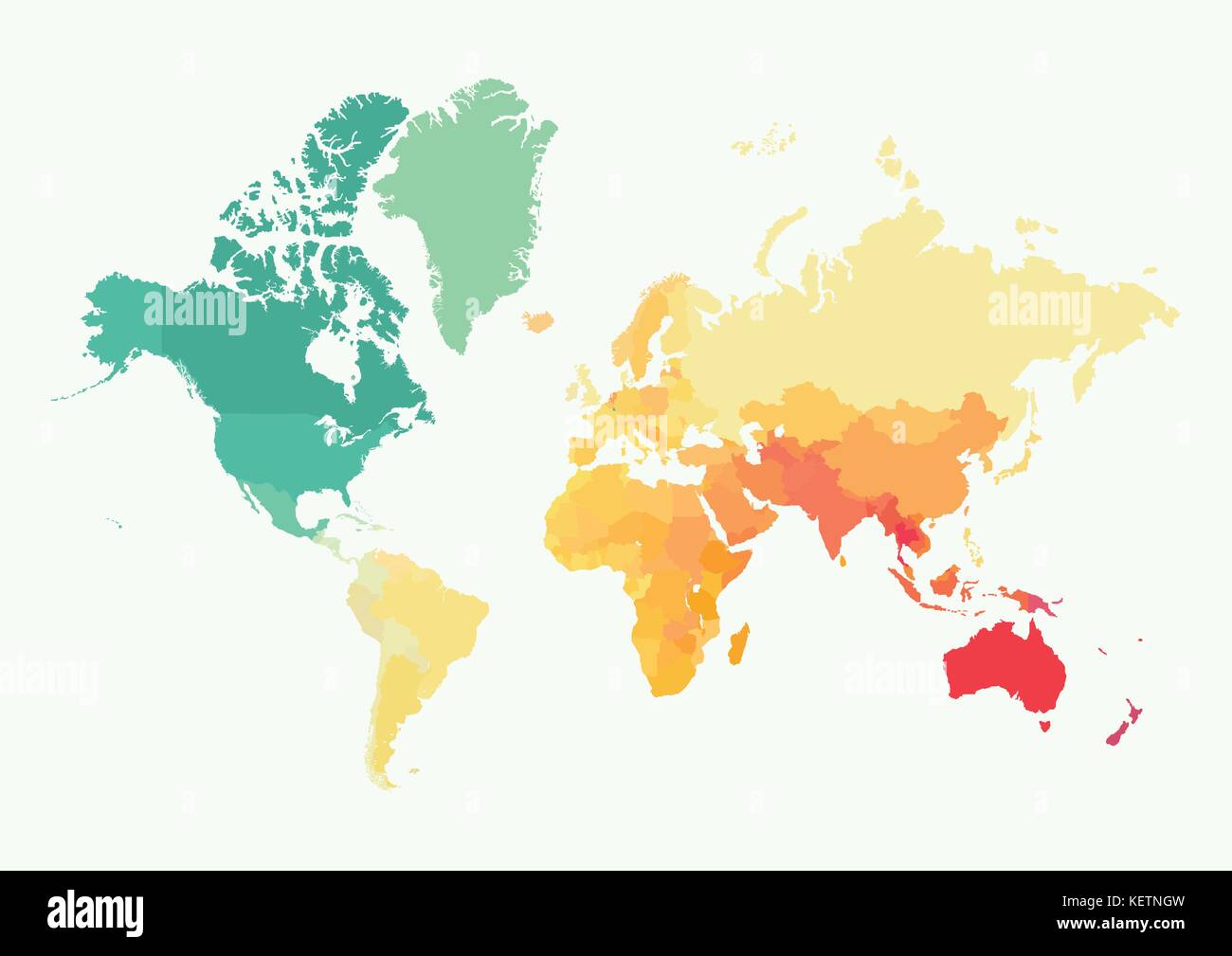 High detail world map with color. All elements are seperated in ...