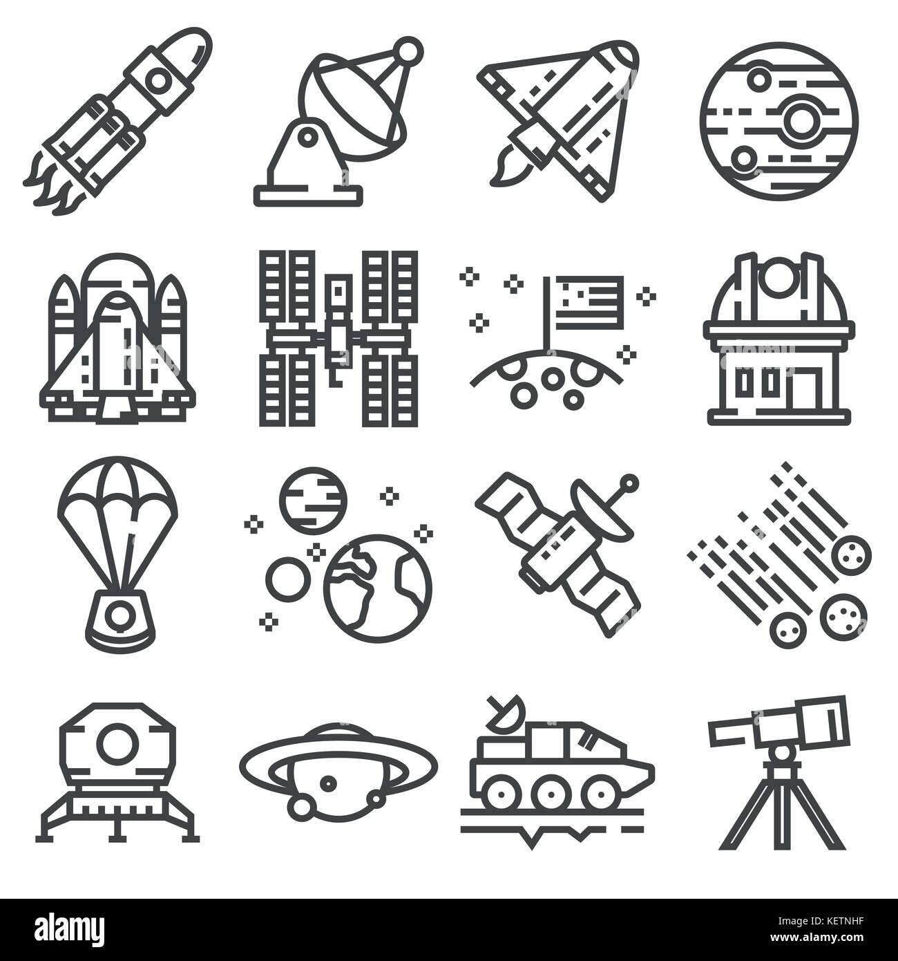 Vector space icons set. Line pack on white background Stock Vector ...