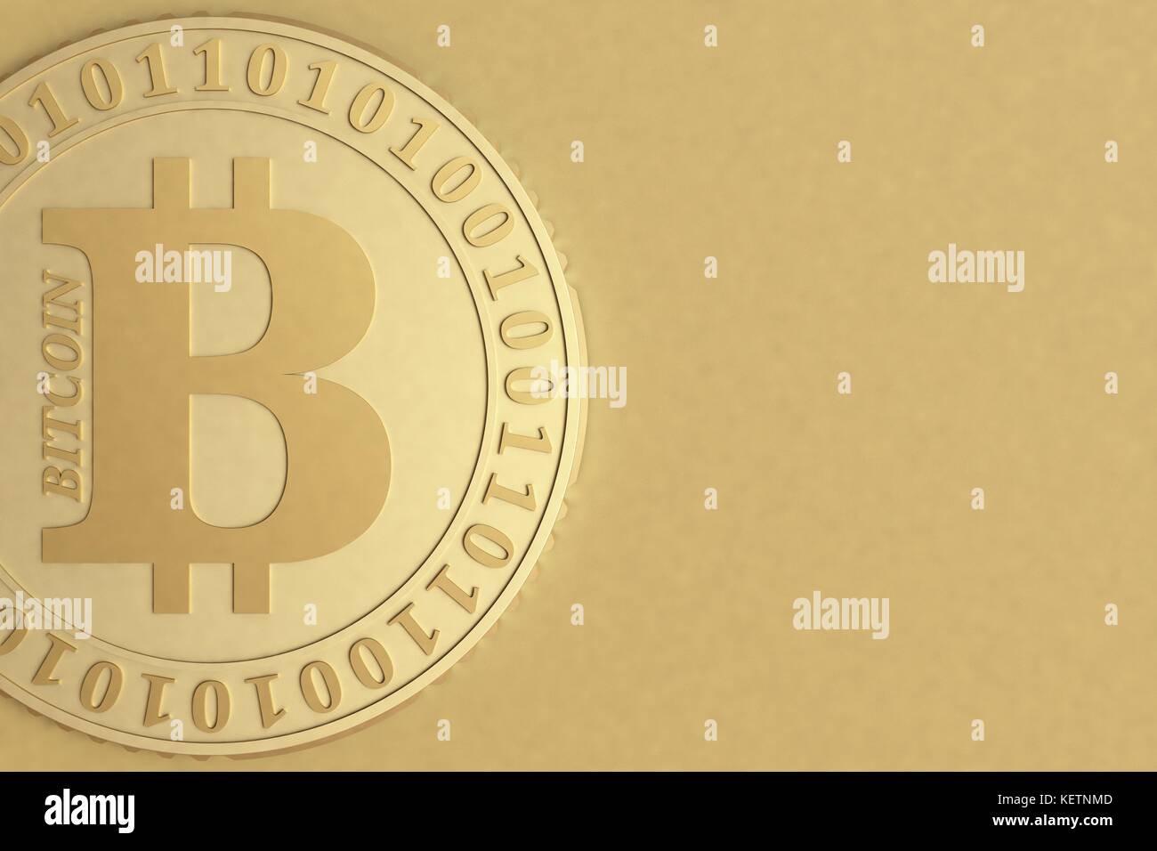 Bitcoin coin closeup on a blurred golden background, 3D illustration ...