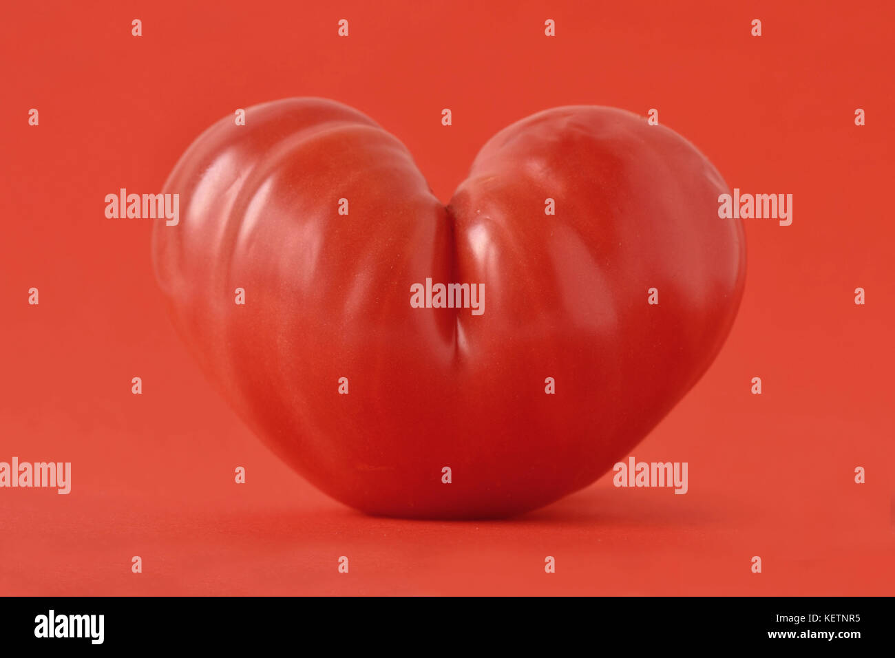 Heart shaped tomato on red background - Love concept Stock Photo - Alamy