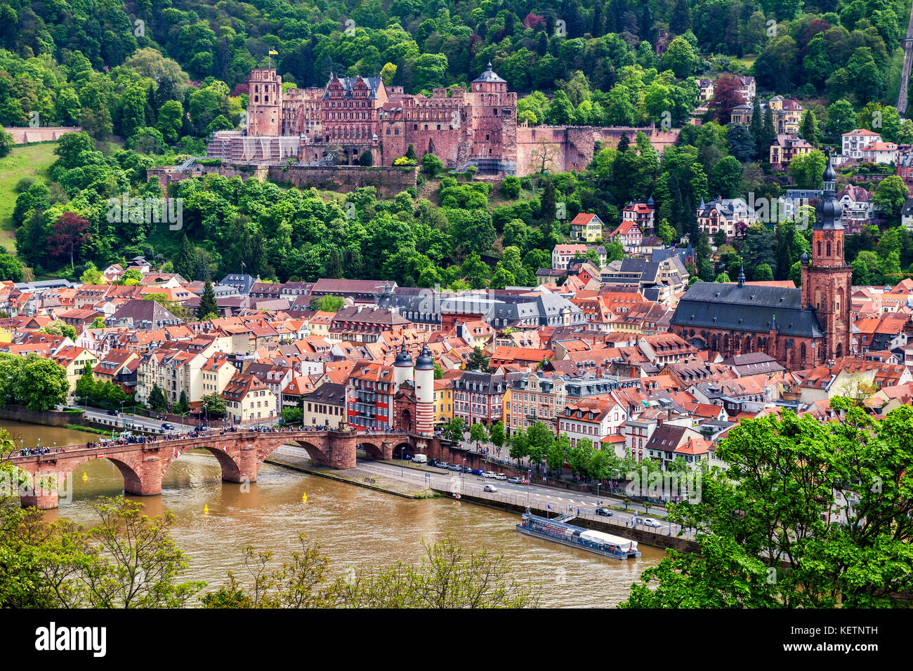 Panoramic view of beautiful medieval town Heidelberg including Carl ...