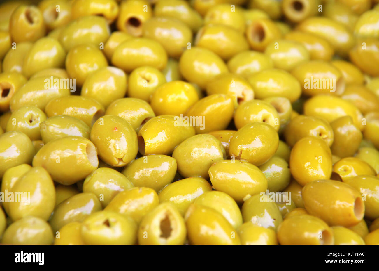 Green pickled olives on a traditional Moroccan market (souk), Rabat ...