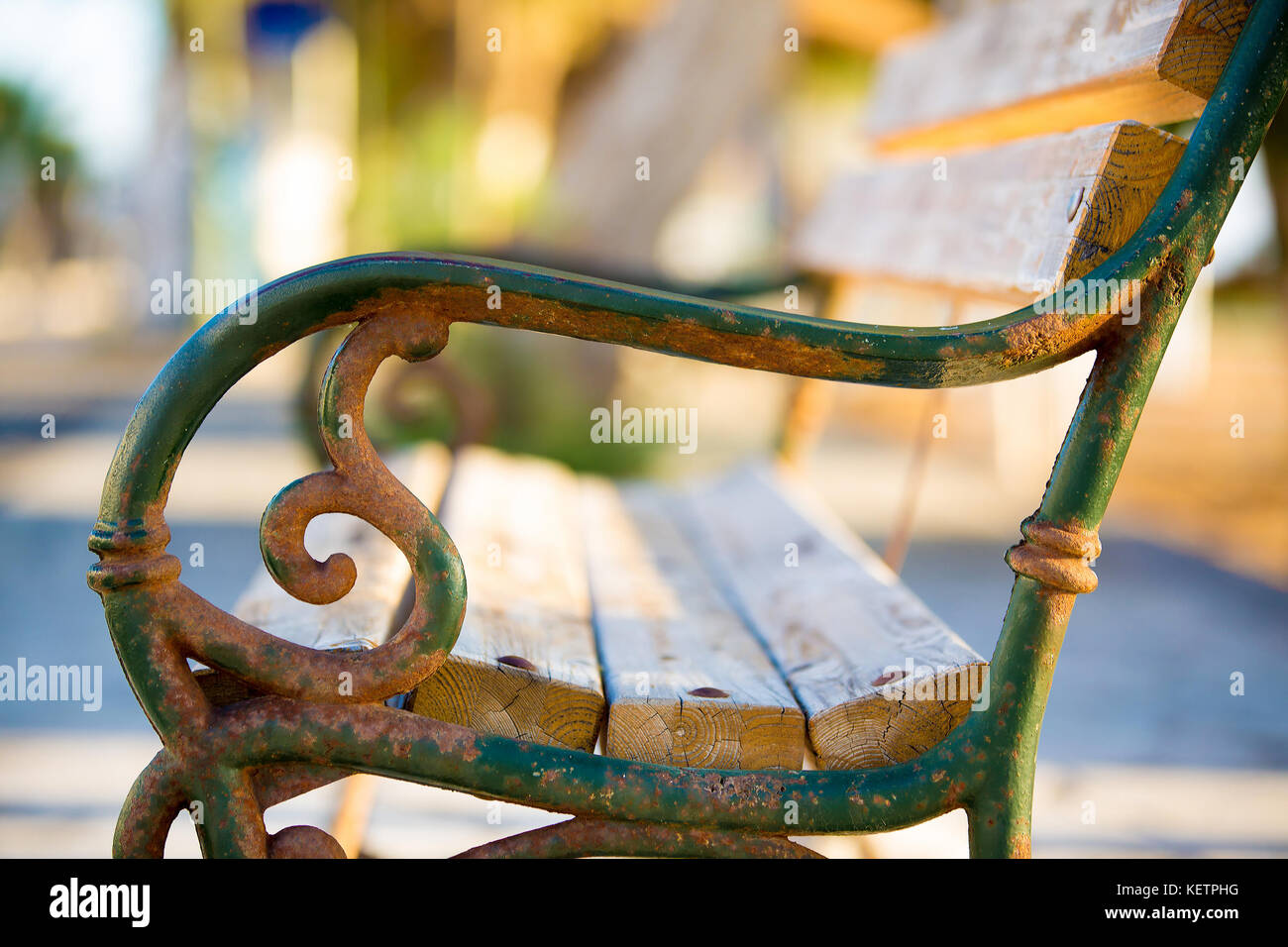 Ancient wooden bench made of cast iron Stock Photo - Alamy