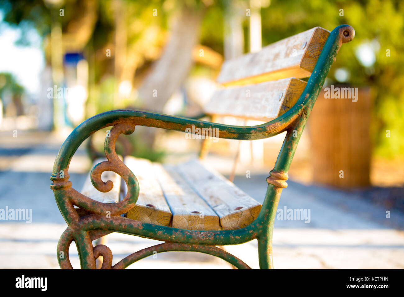 Ancient wooden bench made of cast iron Stock Photo - Alamy