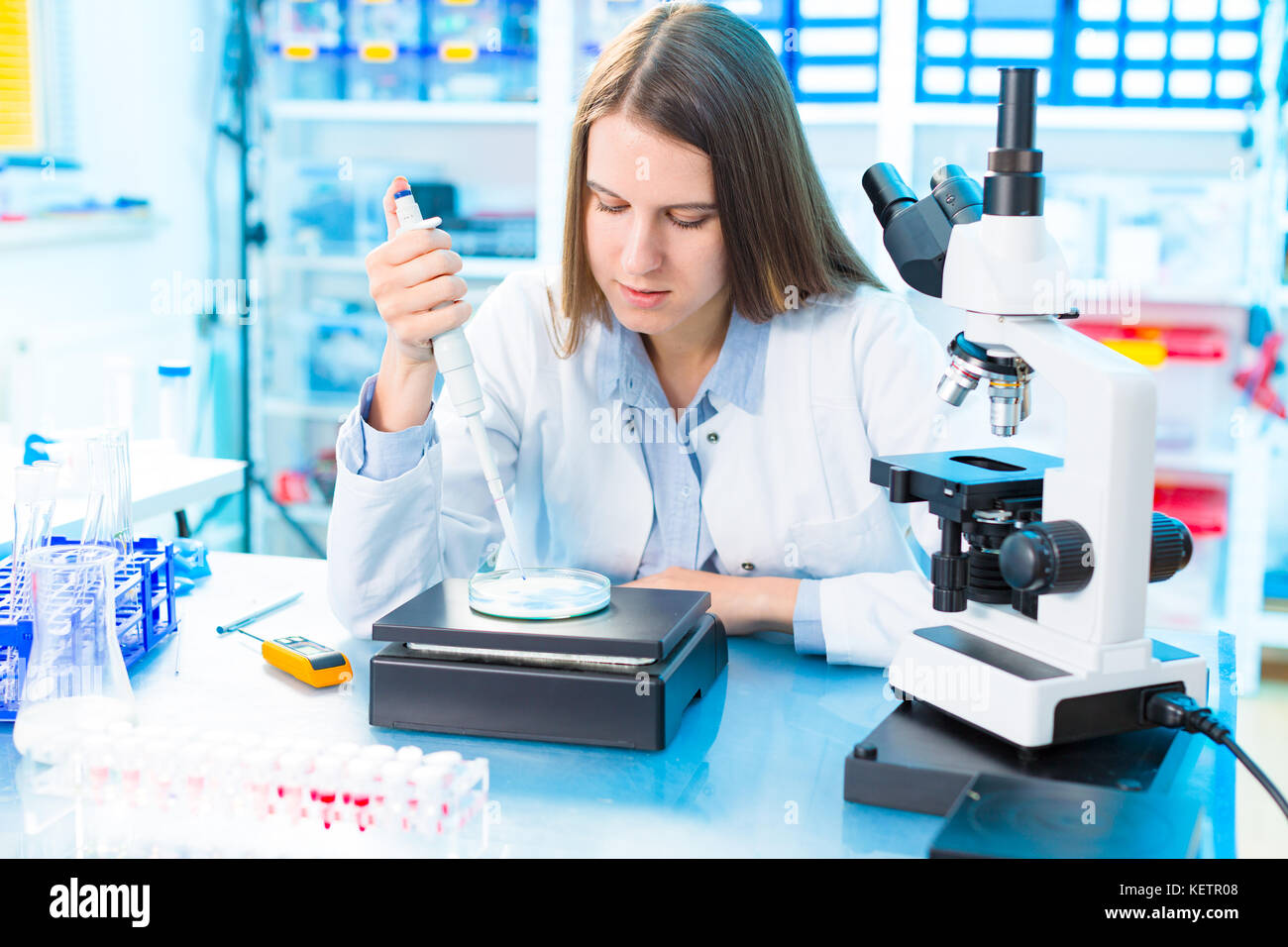 Quality control for processed foods. Dairy product research Stock Photo ...