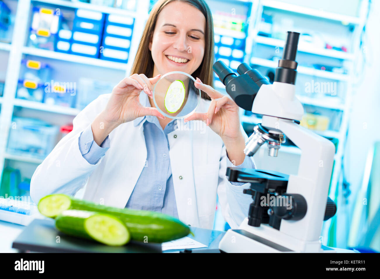 Checking fruit and vegetables for harmful elements. Laboratory for ...