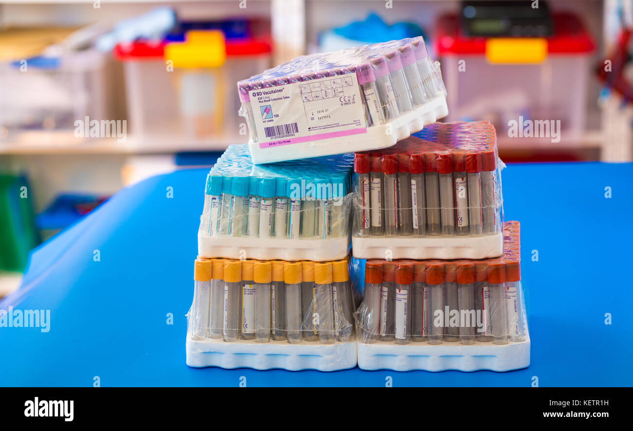 BERLIN, GERMANY - June 06, 2016: BD Vacutainer blood collection tubes ...