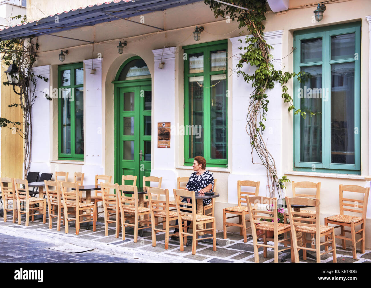 Kafenio, traditional coffee-house in Chora (Hora) in Andros island ...