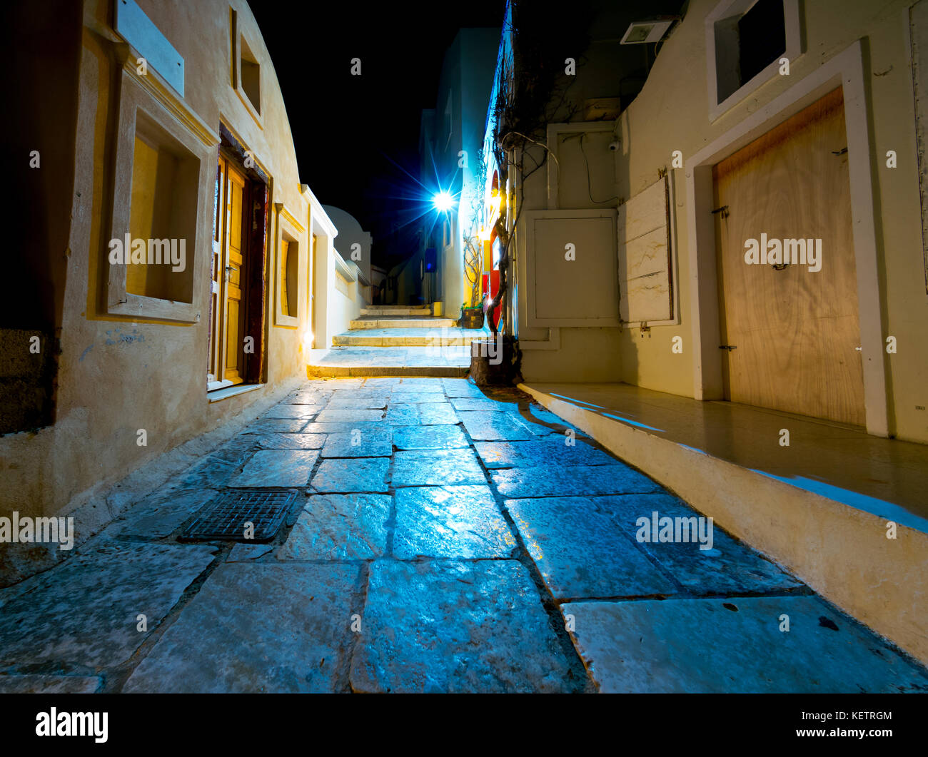 Night scene of empty european street Stock Photo - Alamy