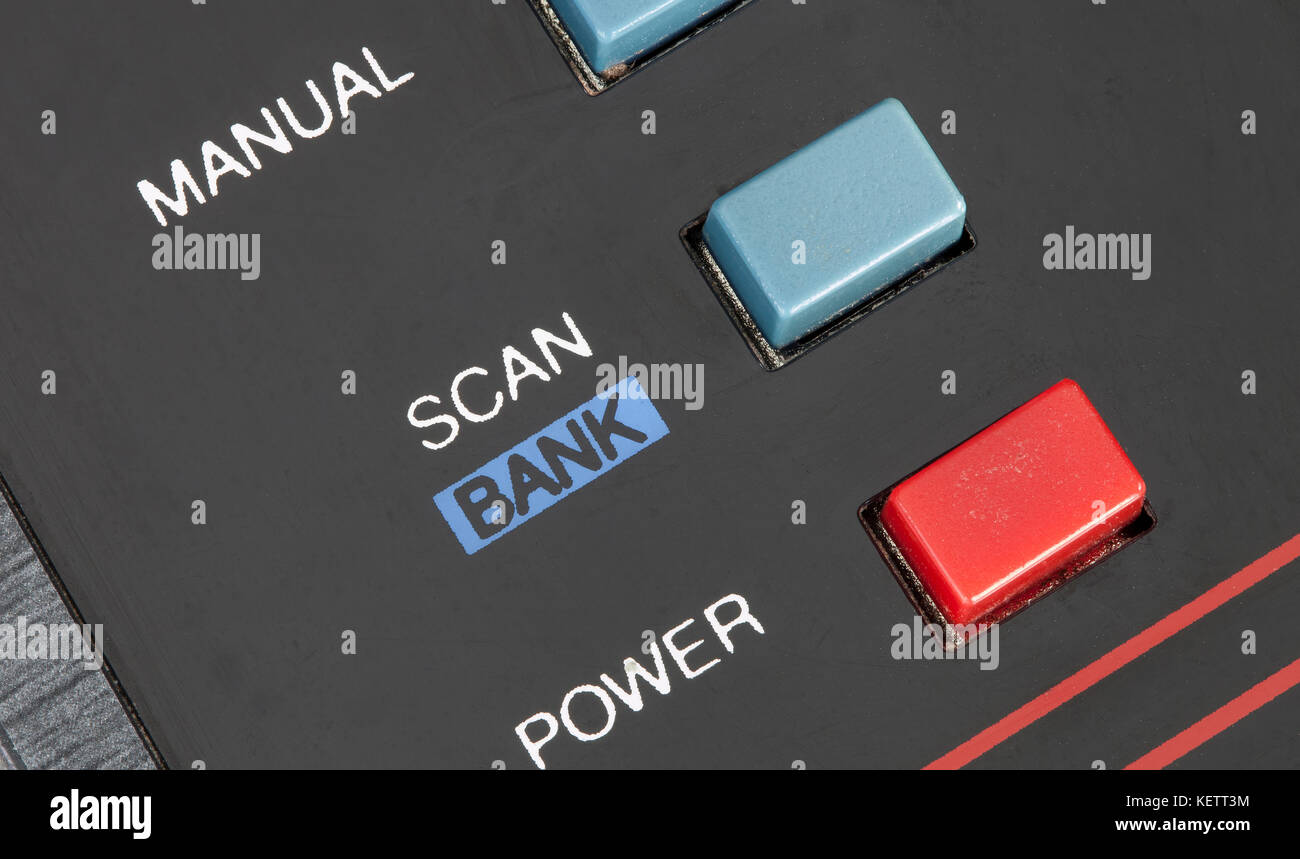 Buttons to scan and go to a different bank on a scanning radio Stock ...