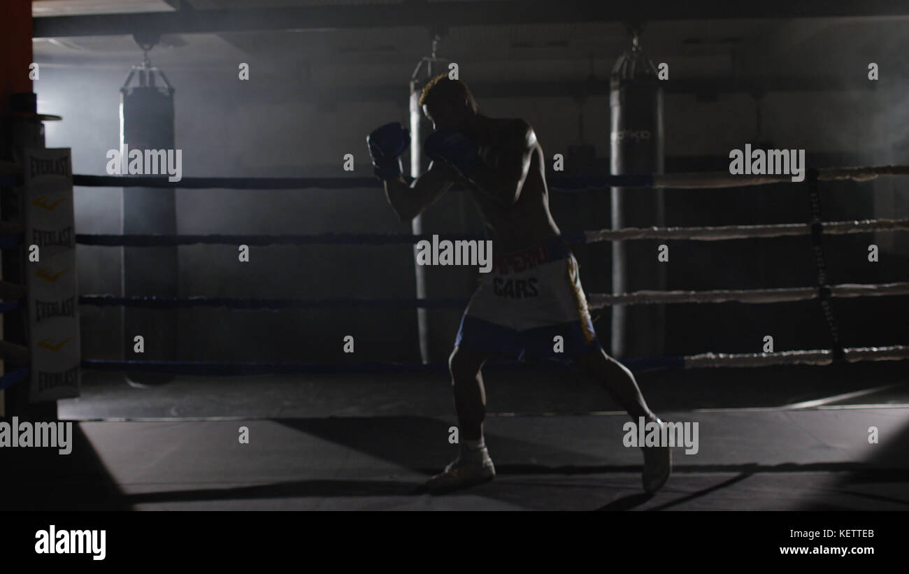 Fighter shadowboxing on training ring. Professional fighter. Male boxer ...