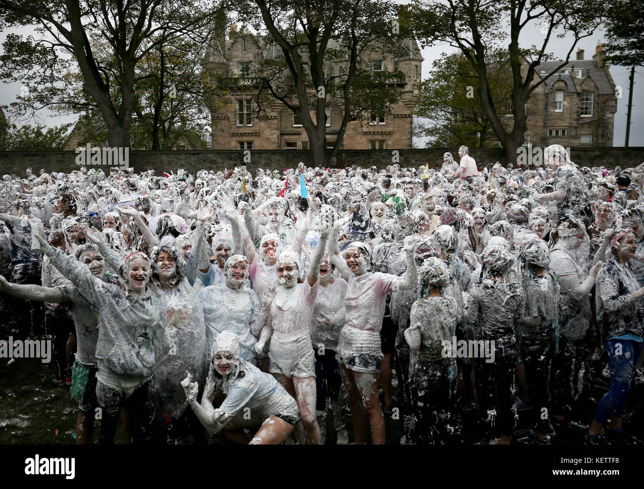 Students take part in a foam fight known as Raisin Monday on Lower ...