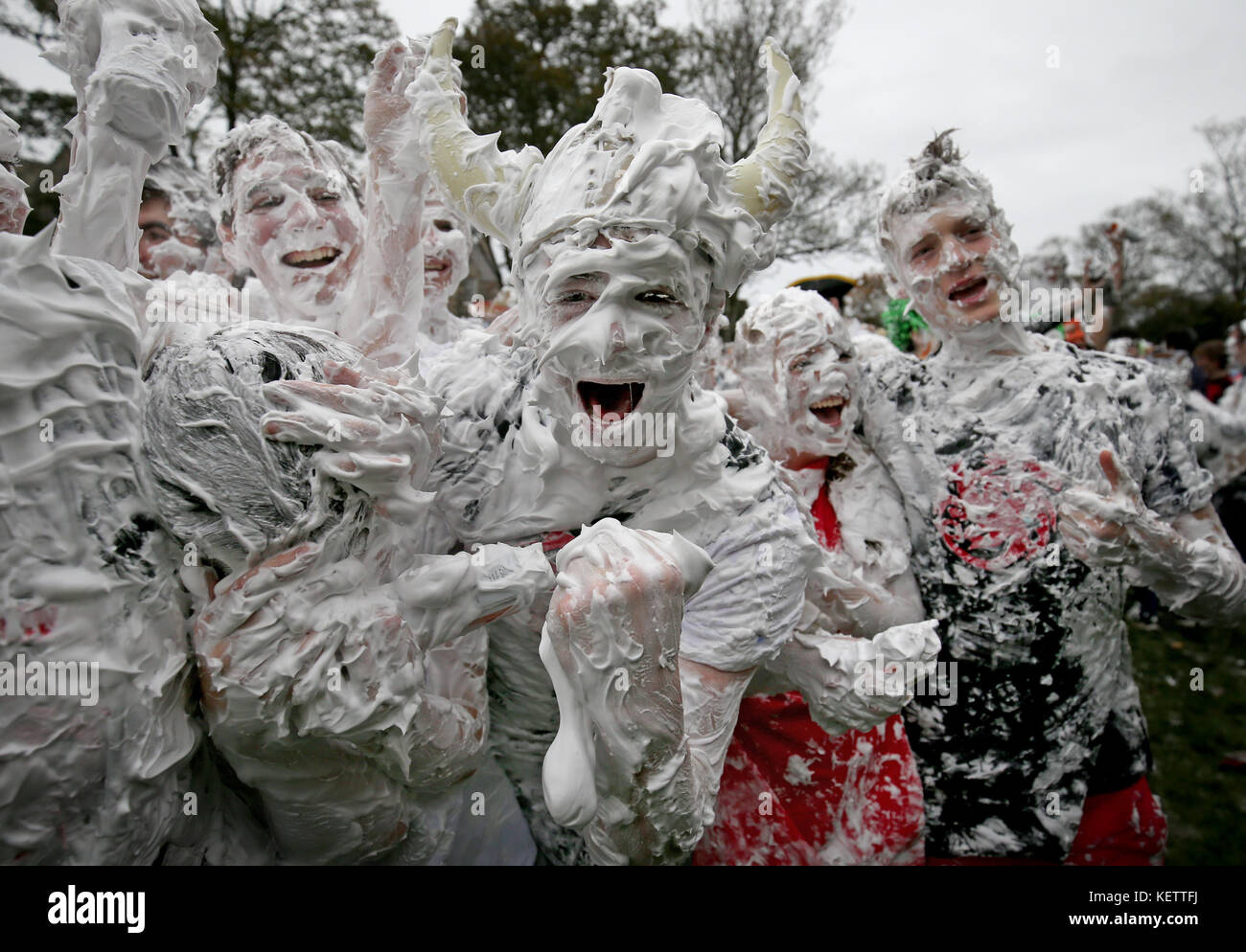Students take part in a foam fight known as Raisin Monday on Lower ...