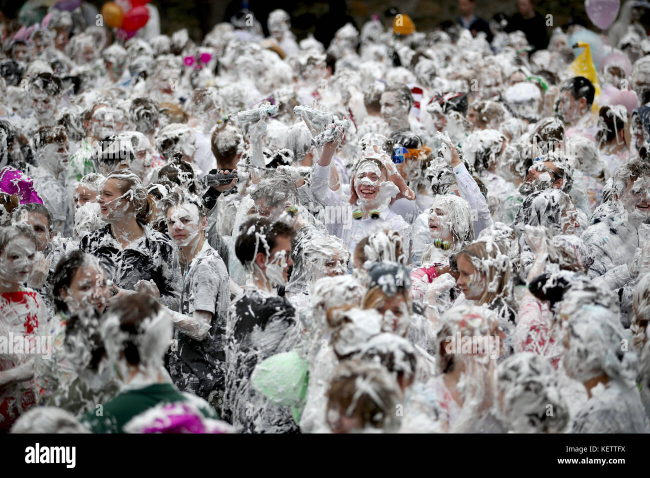 Students take part in a foam fight known as Raisin Monday on Lower ...