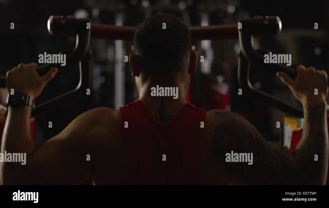 Sportsman athlete bodybuilder trains in the gym. Handsome muscular ...