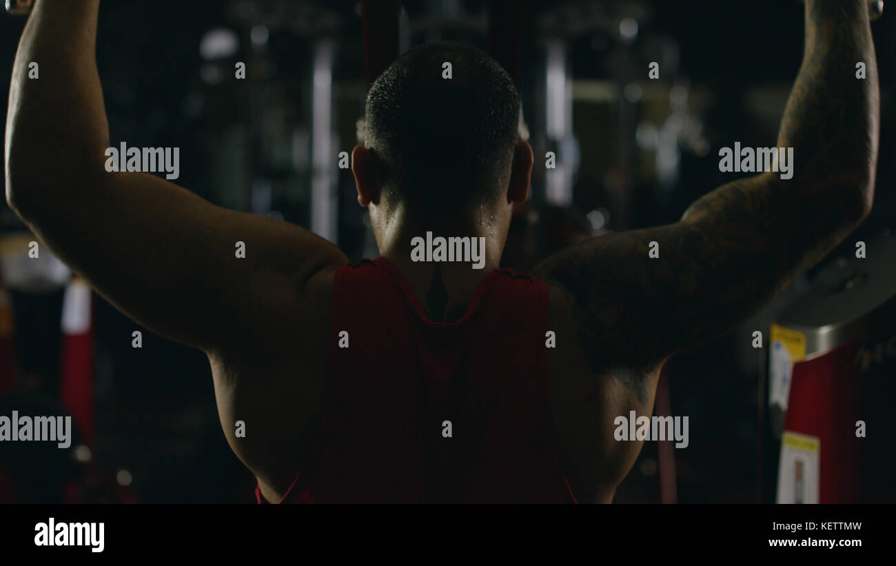 Sportsman athlete bodybuilder trains in the gym. Handsome muscular ...