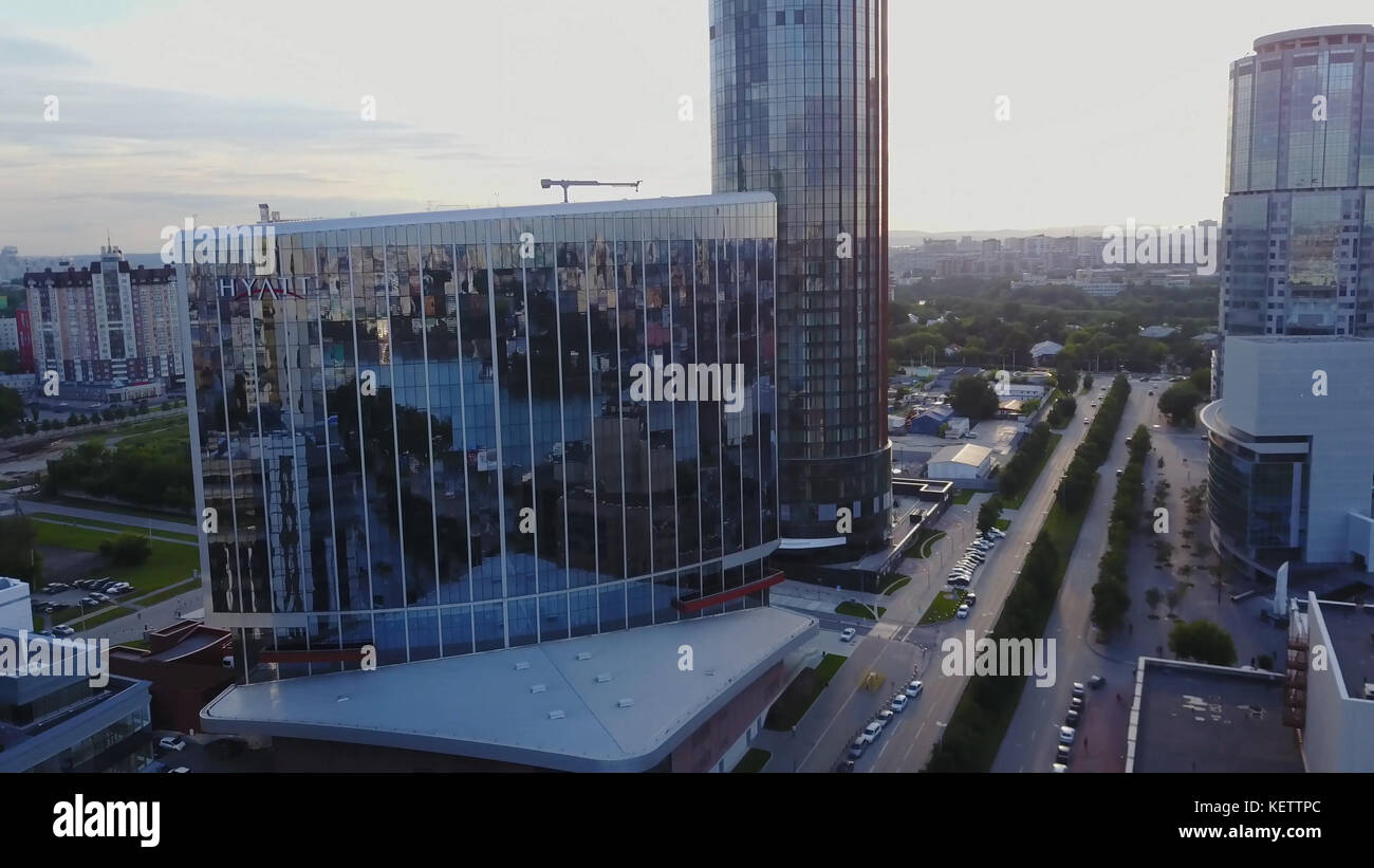 Bird's eye view of city, modern buildings, city river. Beautiful city ...