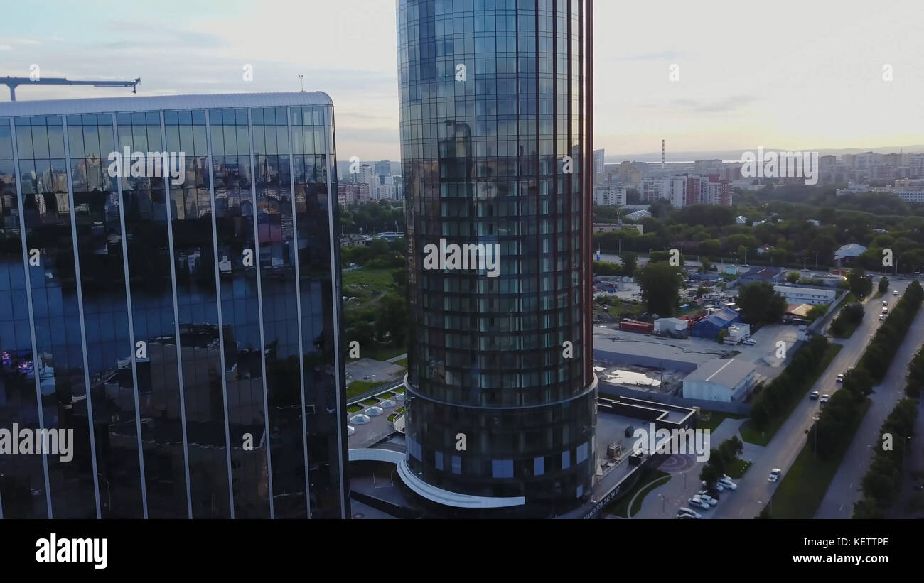 Bird's eye view of city, modern buildings, city river. Beautiful city ...