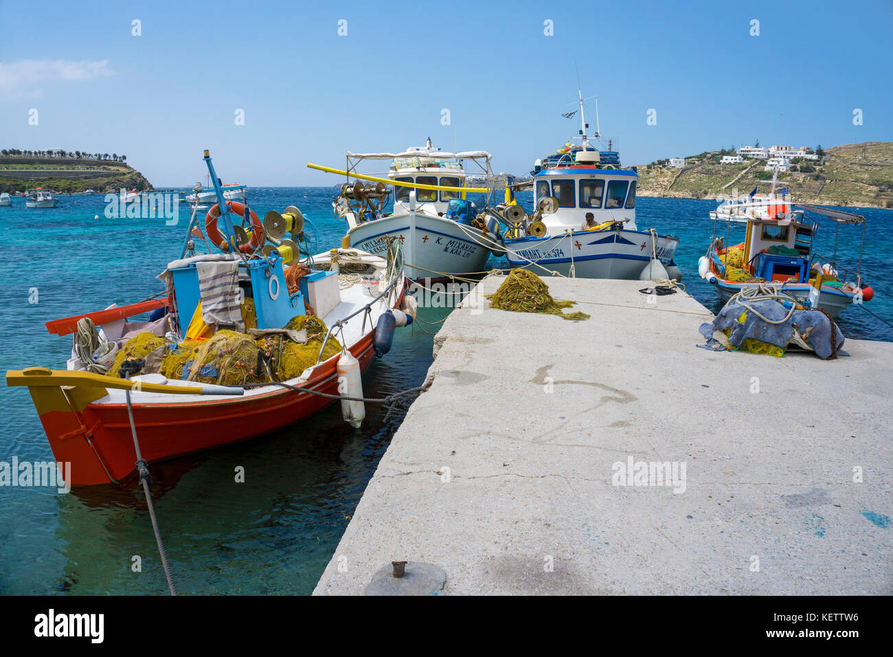 Fishing boats at Ornos Bay, Mykonos, Cyclades, Greek Stock Photo - Alamy