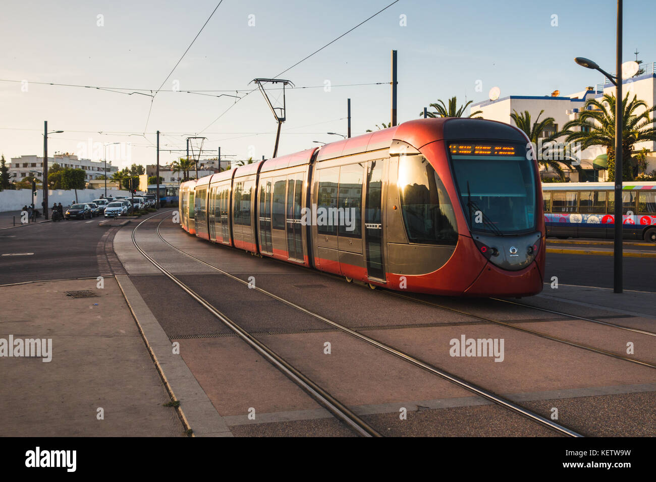 Casablanca, Morocco - May 05, 2017 : tram on railway outdoor against ...