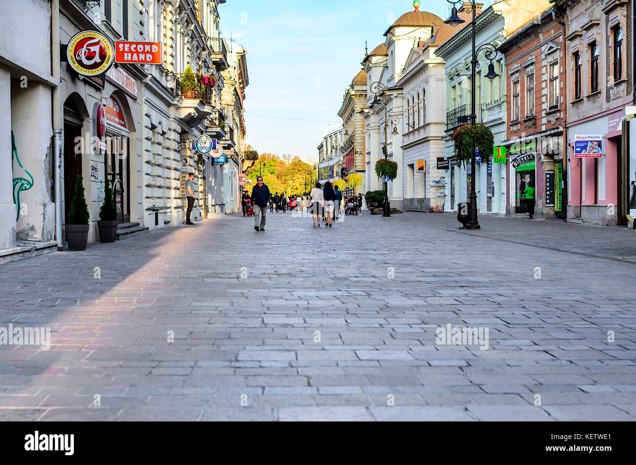 KOSICE, SLOVAKIA - October 14, 2017: Central street of the city of ...