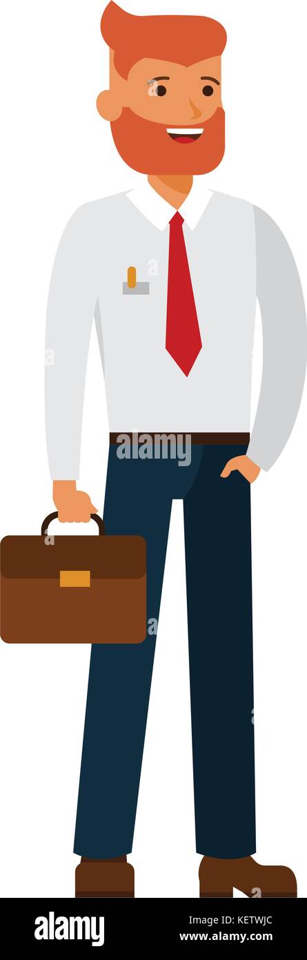 bearded businessman with case cartoon flat vector illustration concept ...