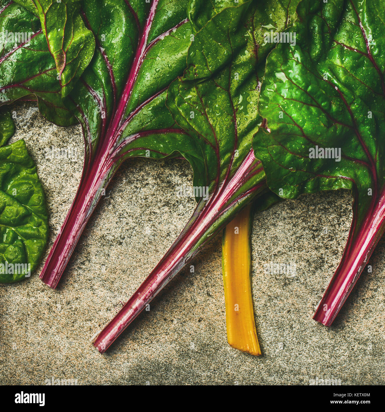 Flat-lay of fresh green leaves of swiss chard. Vegan food Stock Photo ...