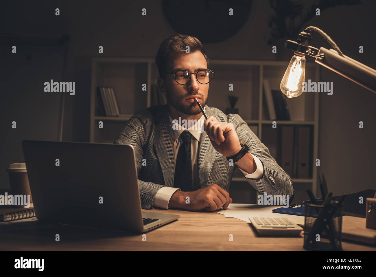 businessman in office at late evening Stock Photo - Alamy