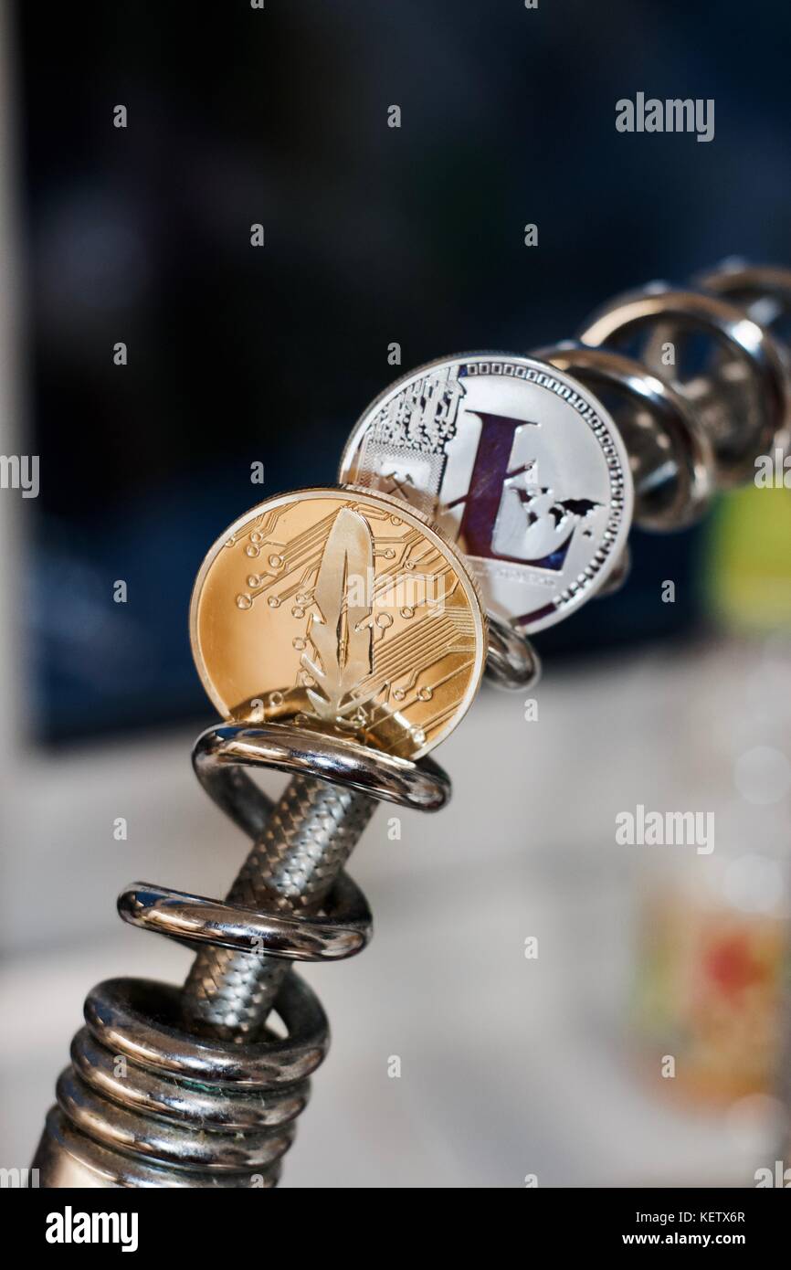 Digital currency physical gold metal feather coin with red heart ...