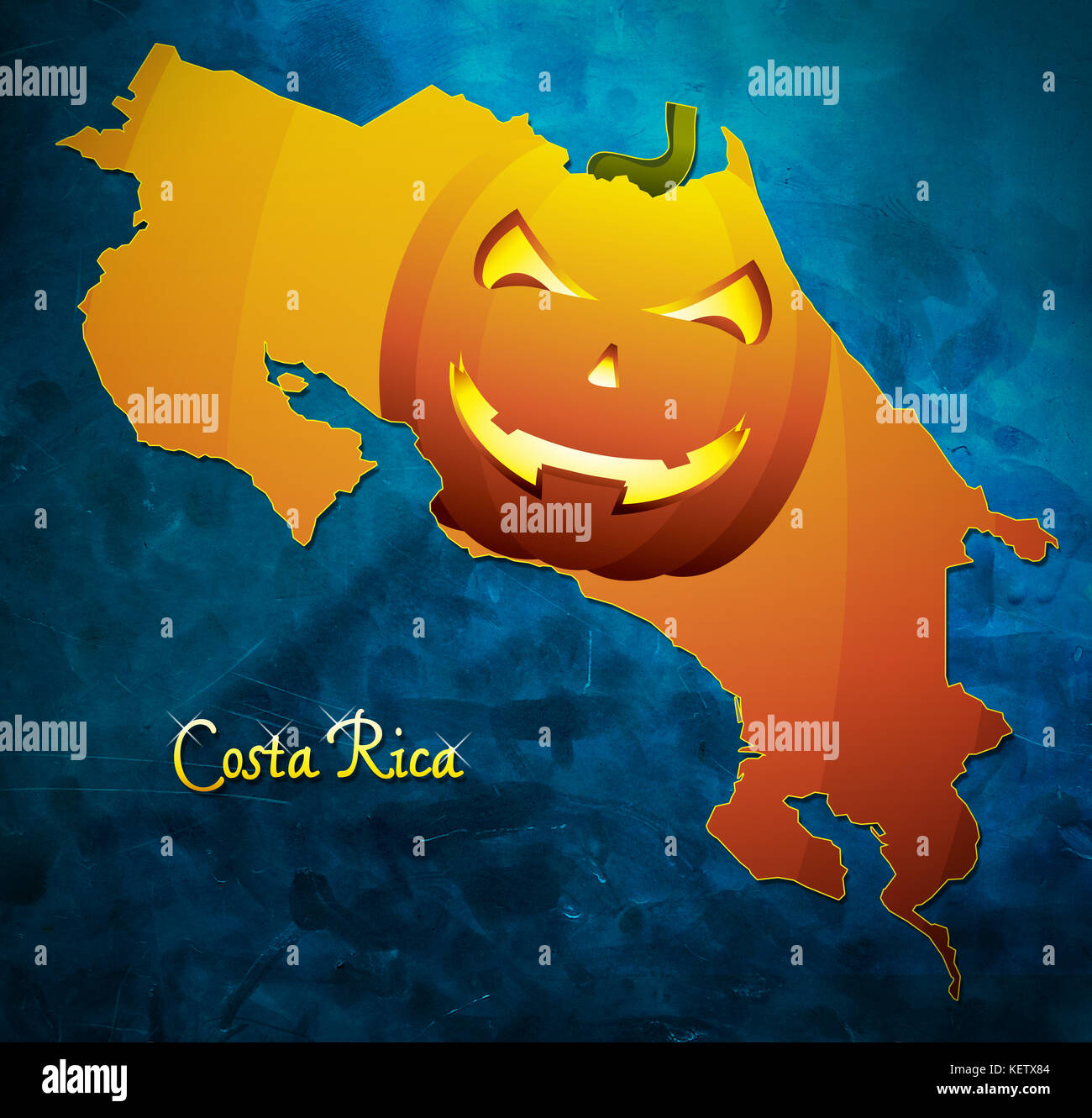 Costa Rica halloween map illustration with pumpkin face Stock Photo - Alamy