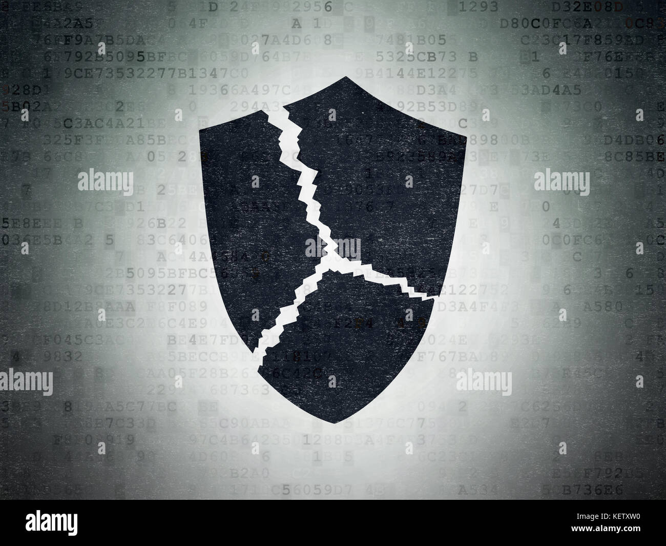 Security concept: Broken Shield on Digital Data Paper background Stock ...