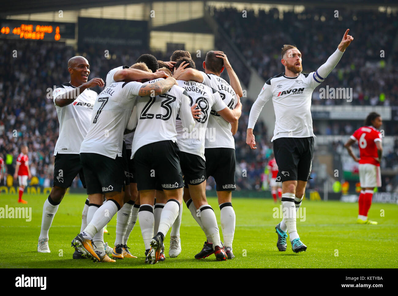 Derby County players celebrate Derby County's David Nugent's second ...