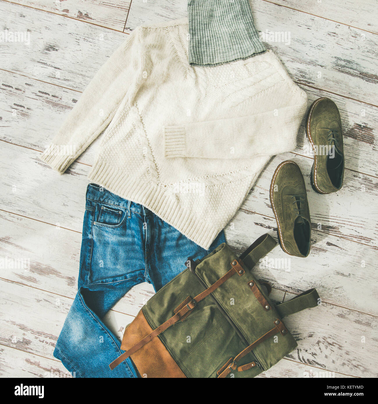 Flat-lay of Fall lady' s clothes trendy outfit, square crop Stock Photo ...