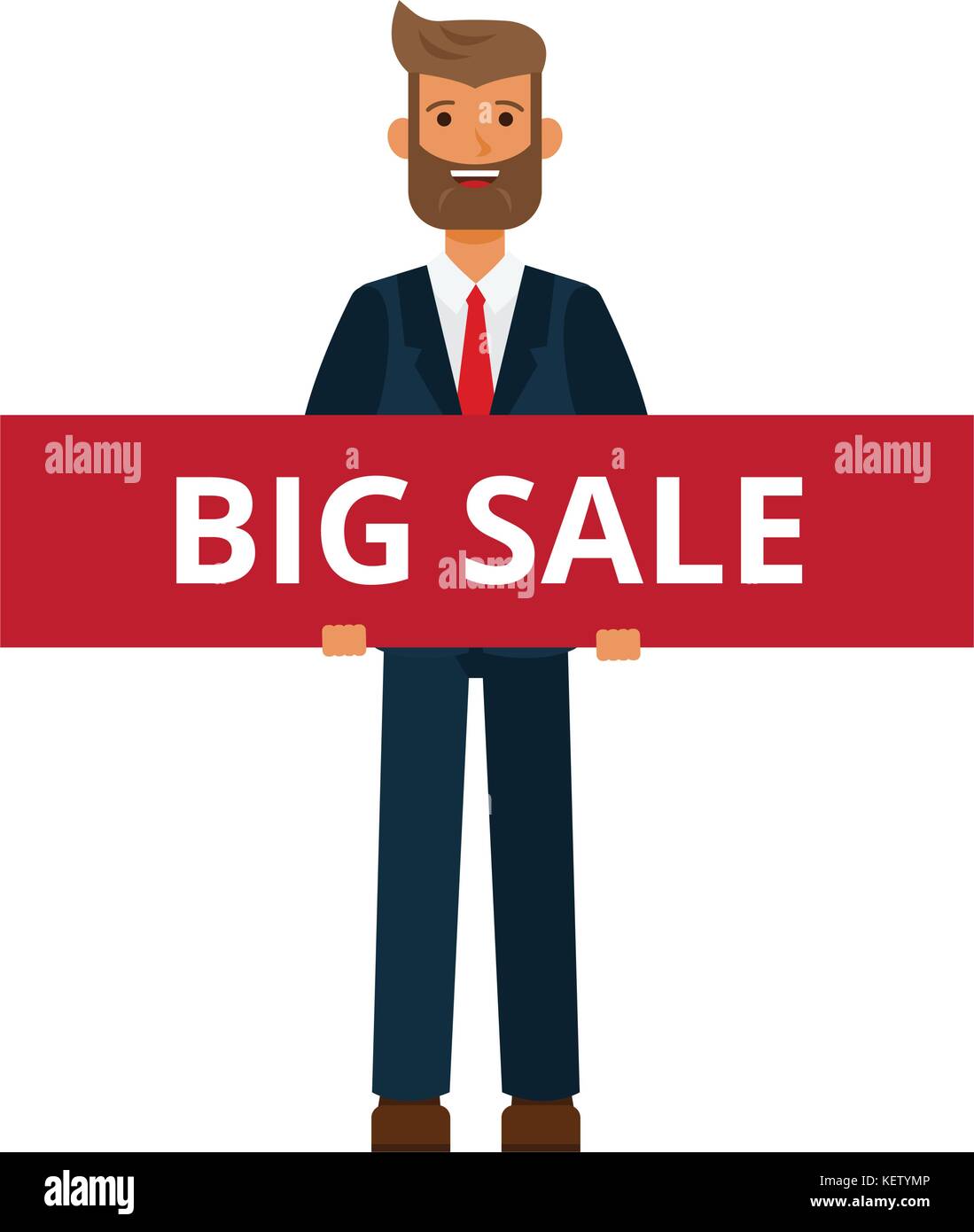 businessman with big sale sign cartoon flat vector illustration concept ...
