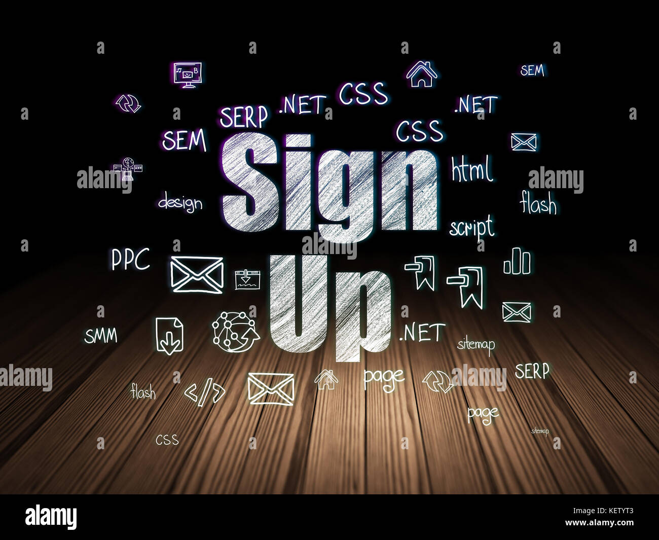 Web design concept: Sign Up in grunge dark room Stock Photo - Alamy