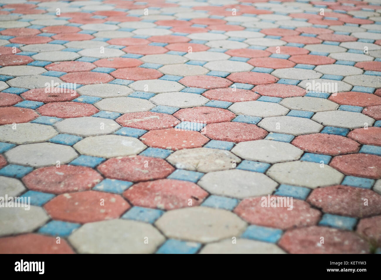 Octagon and square shape cement block pavement in random color pattern ...