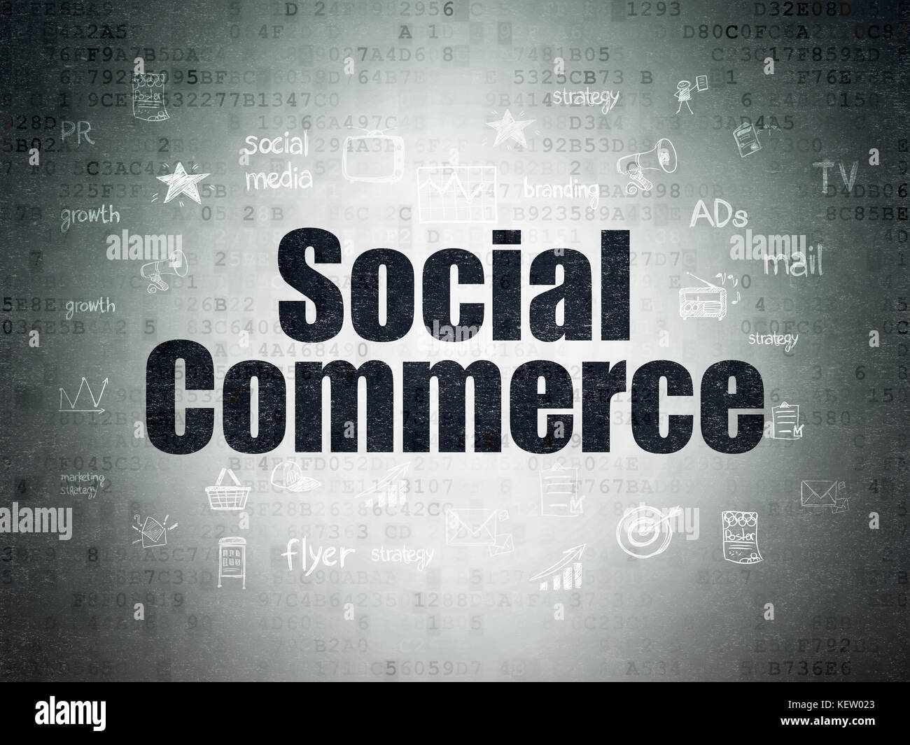 Marketing concept: Social Commerce on Digital Data Paper background ...