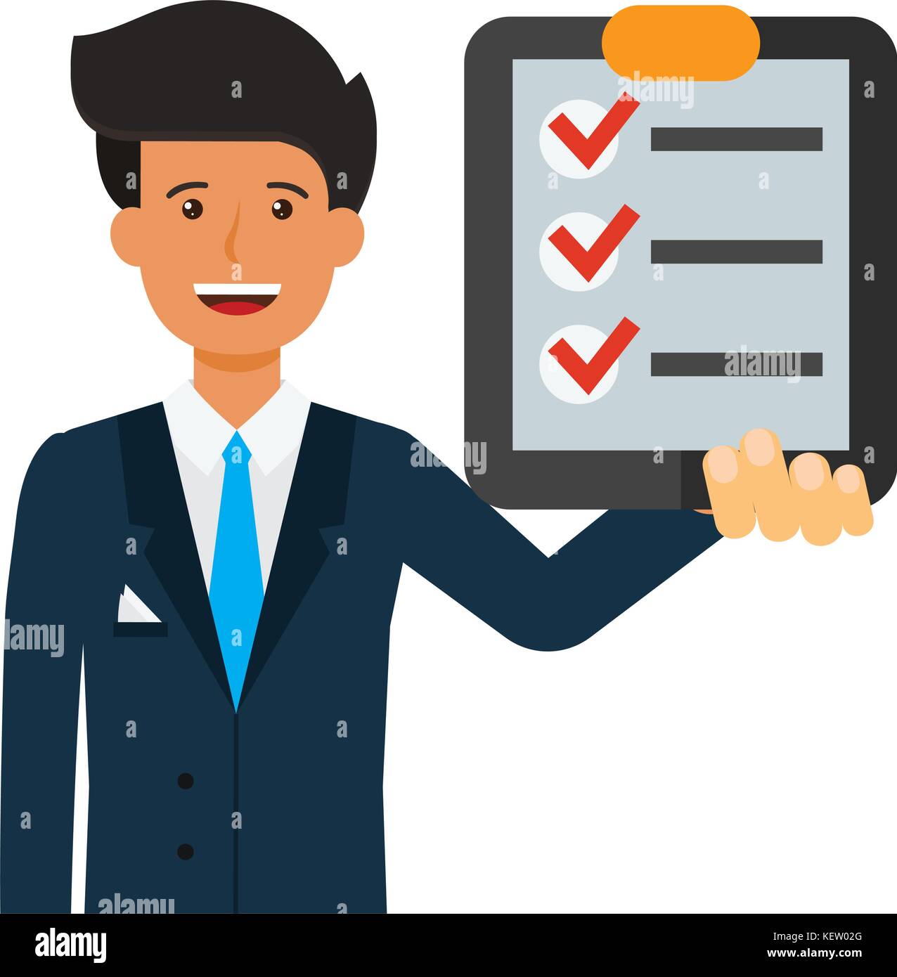 businessman with check list cartoon flat vector illustration concept on ...