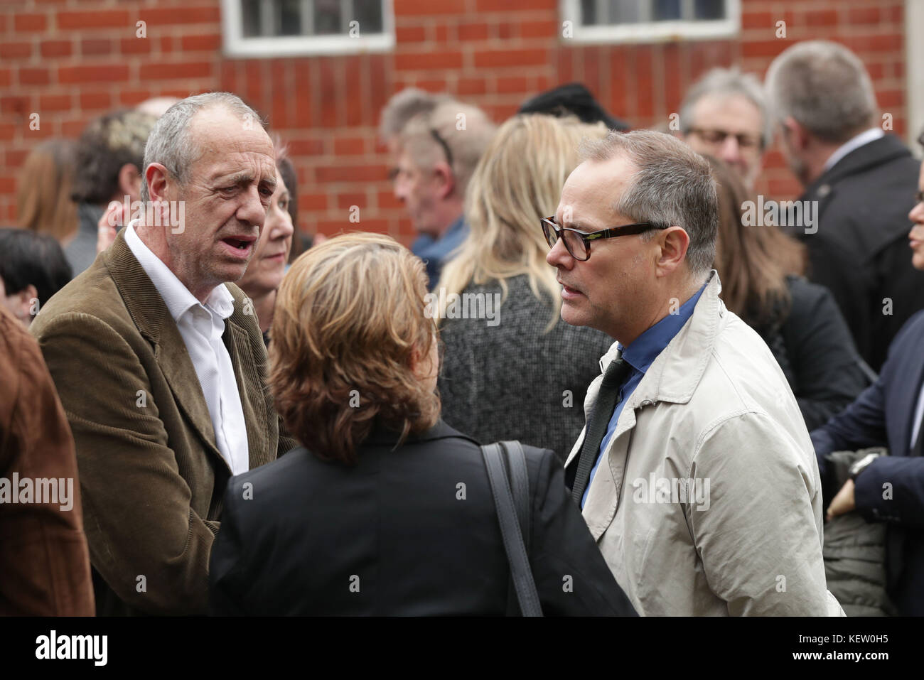 Richard Herring (left) and Jack Dee at the funeral of comedian Sean ...