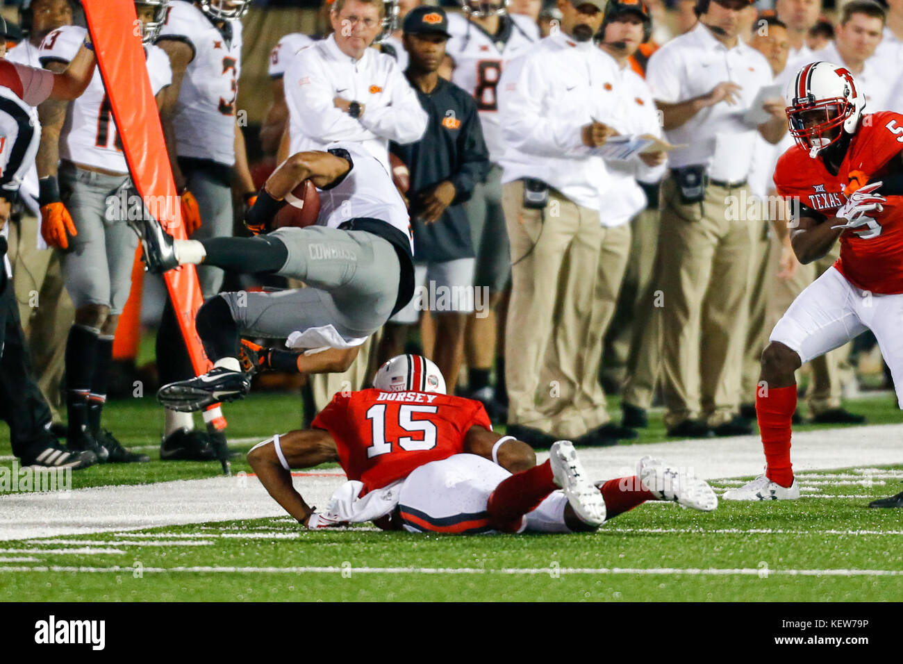 Lubbock, Texas, USA. 30th Sep, 2017. Texas Tech Red Raider defensive ...