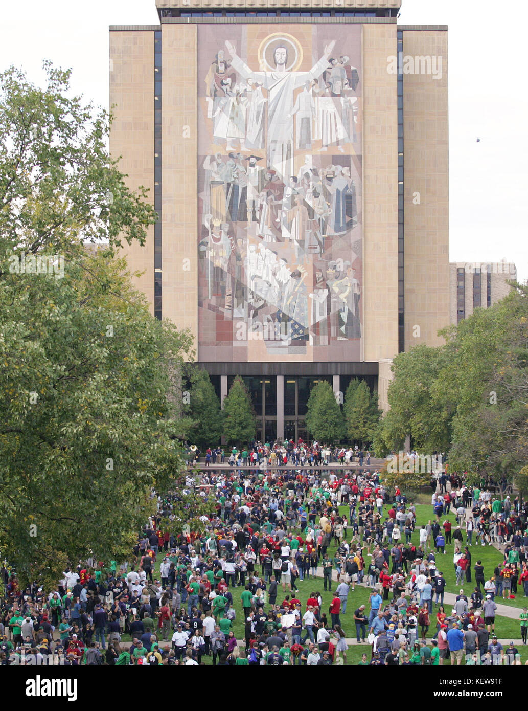 Notre Dame fans and alumni gather around Touchdown Jesus during the ...