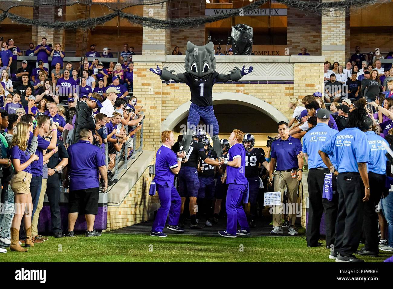 October 21, 2017: .TCU mascot, Super Frog during an NCAA Football game ...