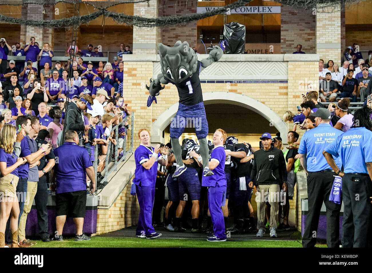 October 21, 2017: .TCU mascot, Super Frog during an NCAA Football game ...