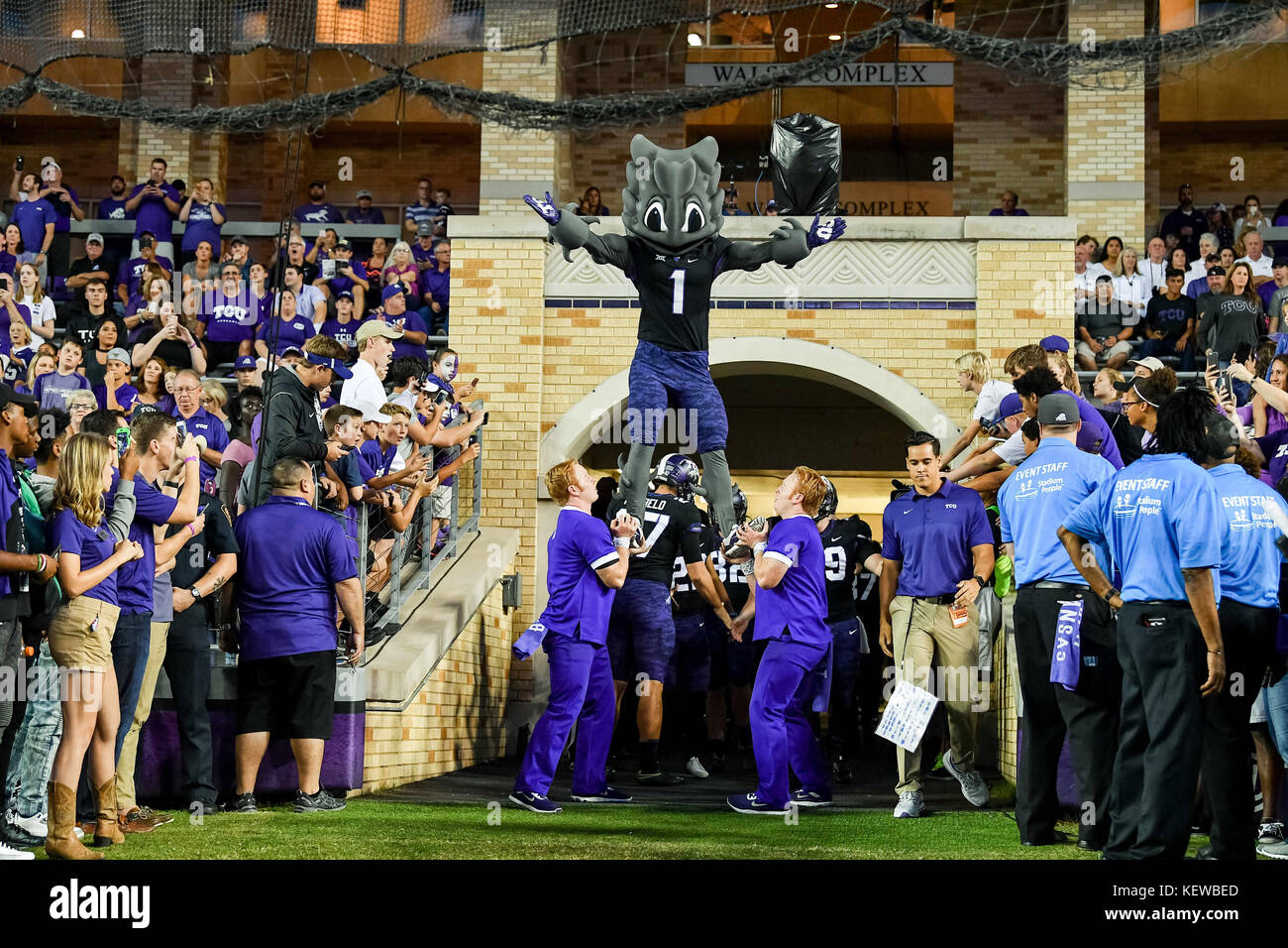 October 21, 2017: .TCU mascot, Super Frog during an NCAA Football game ...