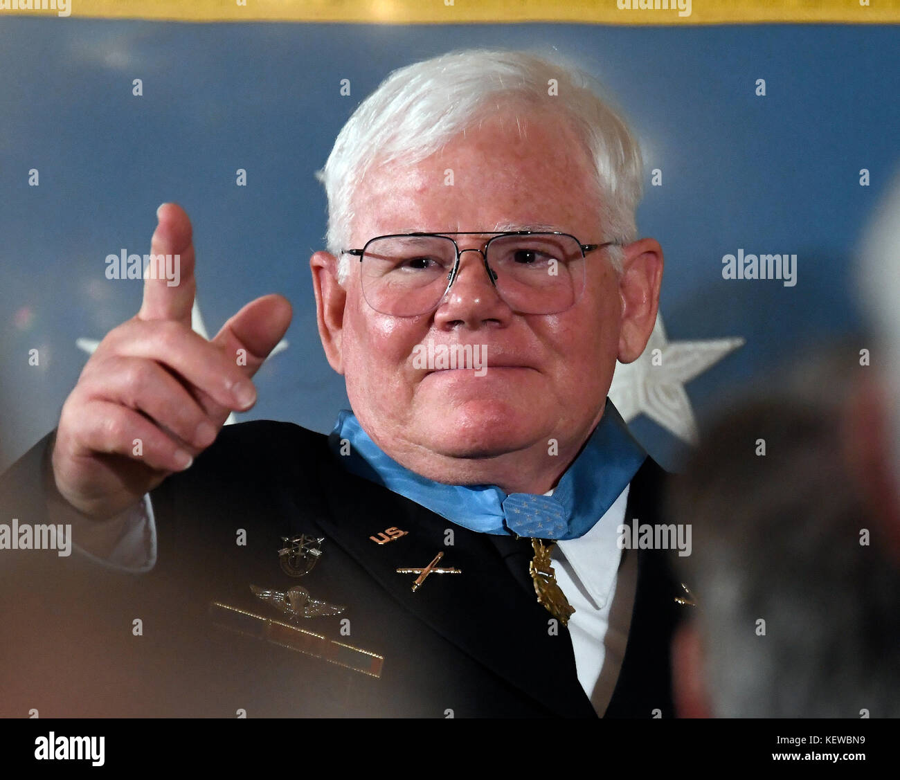 United States Army Captain Gary M. Rose acknowledges the applause as US ...