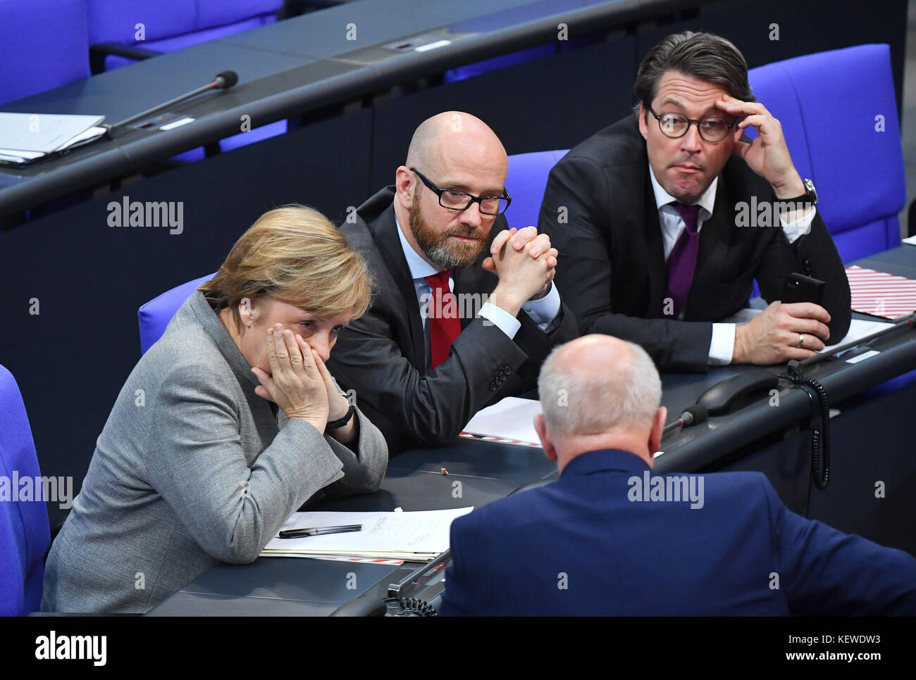 Berlin, Germany. 24th Oct, 2017. L-R: German chancellor Angela Merkel ...